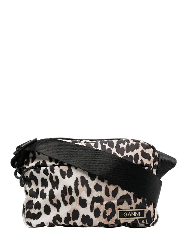 GANNI Leopard-print Crossbody Bag - Black