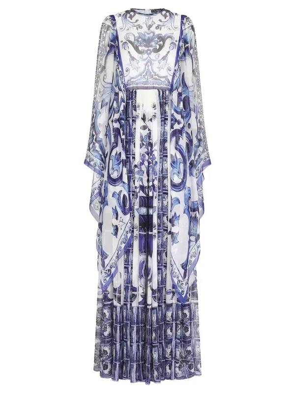Dolce & Gabbana Majolica-print Floor Length Gown - Blue