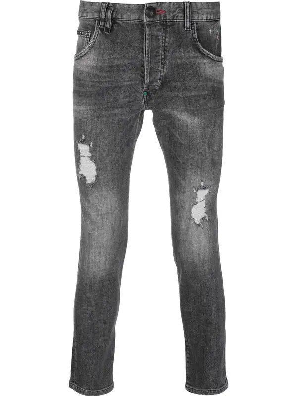 Philipp Plein Distressed Straight-leg Jeans - Grey