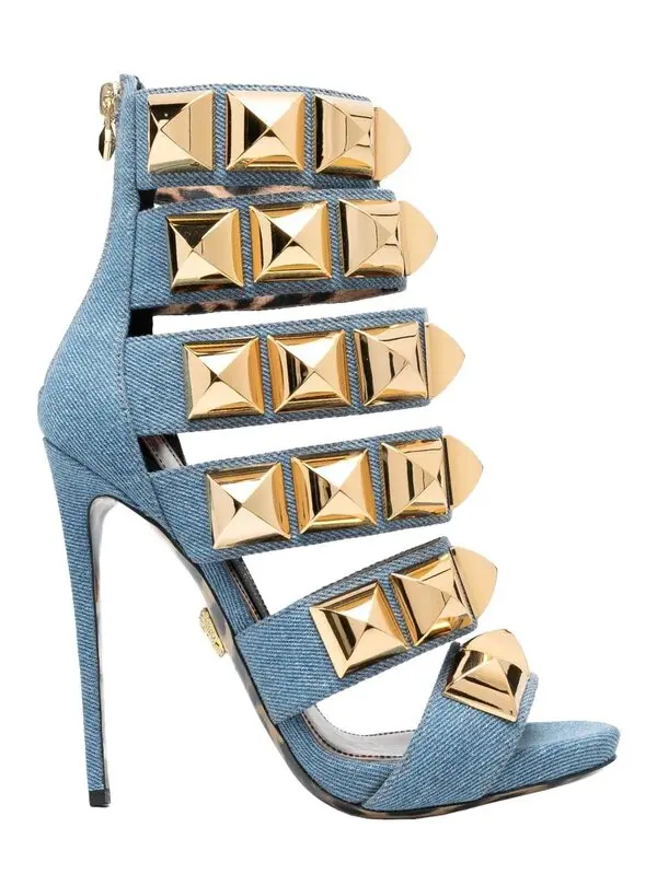 Philipp Plein Studded Denim 120mm Sandals - Blue