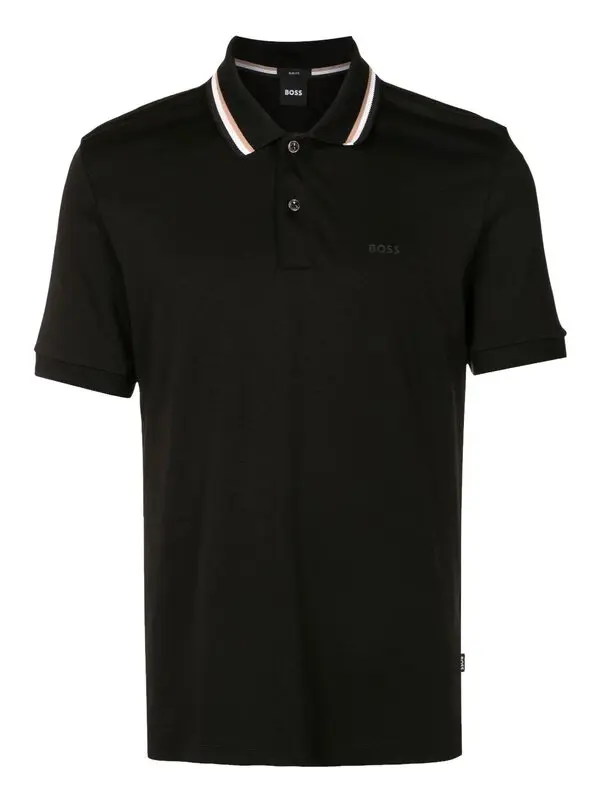 BOSS Logo Embroidered Polo Shirt - Black