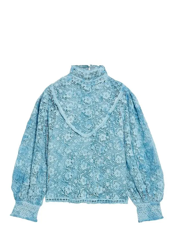 LoveShackFancy Nerine Crocheted Cotton Blouse - Sky Blue