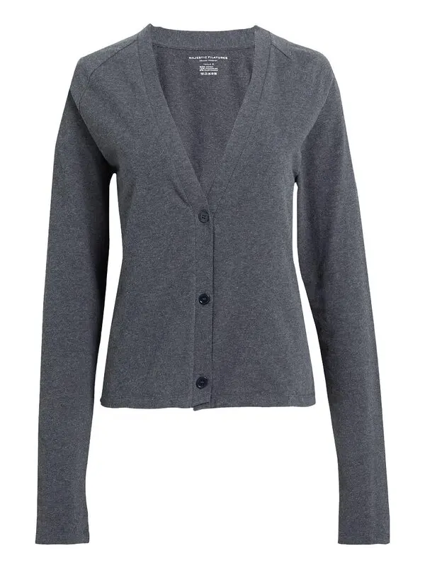 Majestic Filatures Mélange Cottonblend Jersey Cardigan - Charcoal