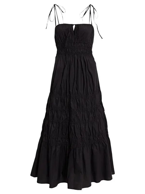 NICHOLAS Shirred Cotton-poplin Maxi Dress - Black