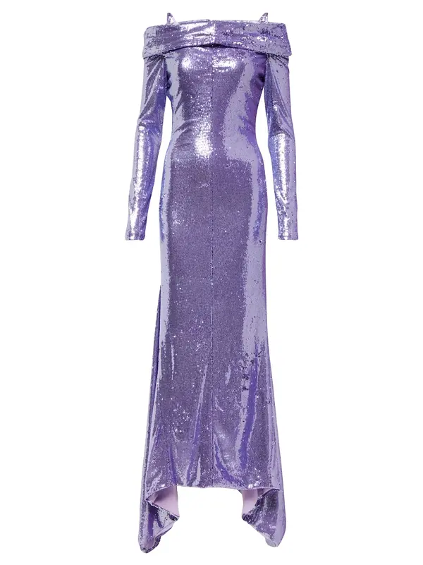 Attico Sequined Off-the-shoulder Gown - Purple