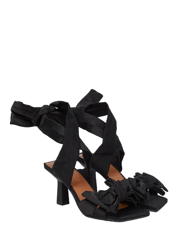 GANNI Bow-trimmed Lace-up Sandals - Black