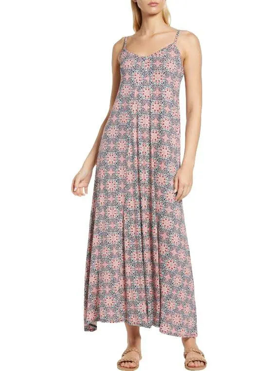 Loveappella Paisley Knit Maxi Dress - Navy Coral