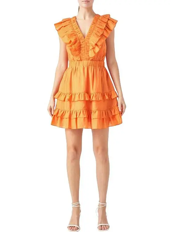 Endless Rose Ruffle Trim Minidress - Orange