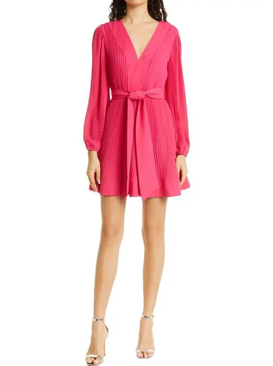 MILLY Liv Pleated Long Sleeve Dress - Milly Pink