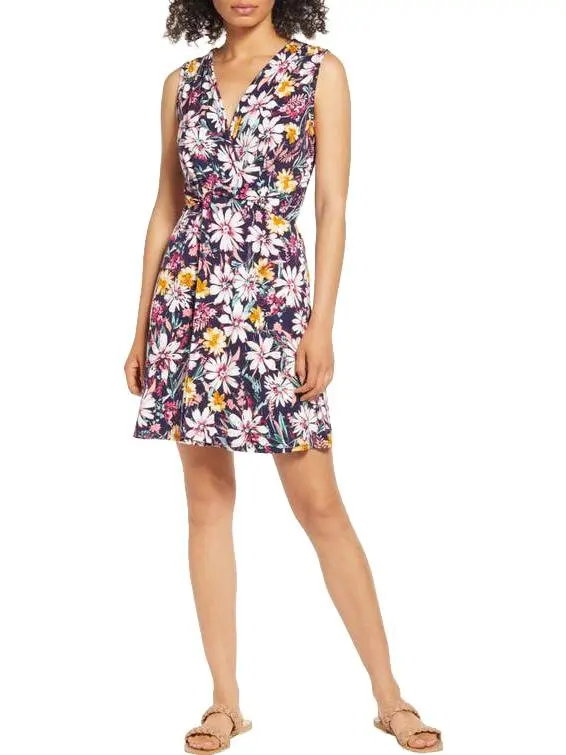 Loveappella Floral Twist Front Knit Dress - Navy Multi