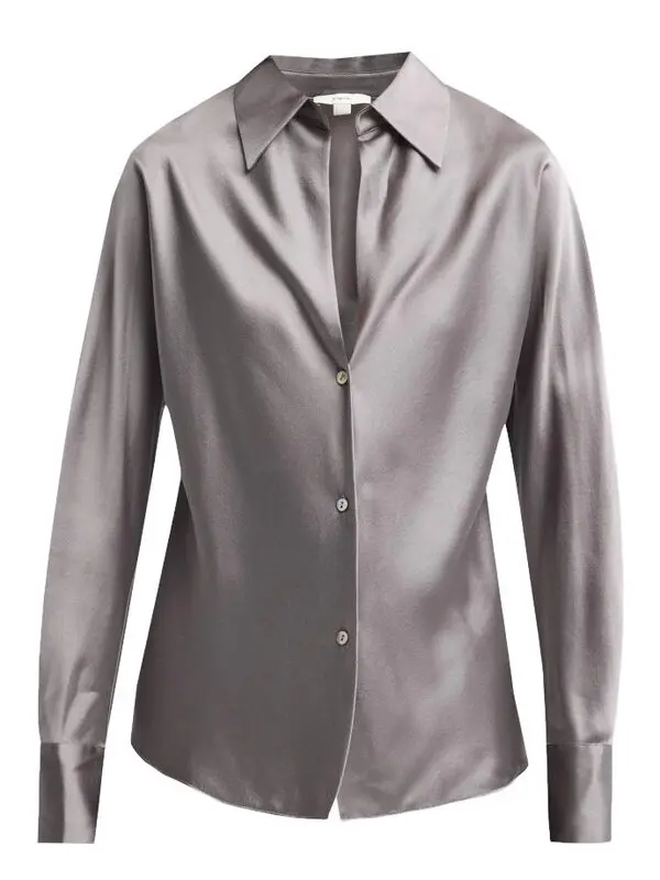 Vince Silk Long-sleeve Blouse - Wolf