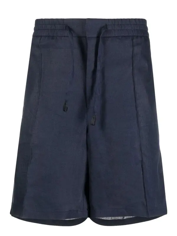 Brioni Cotton-linen Blend Drawstring Knee-length Shorts - Blue