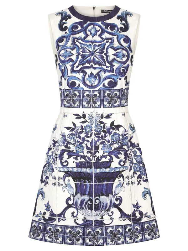 Dolce & Gabbana Majolica-print Brocade Minidress - Blue