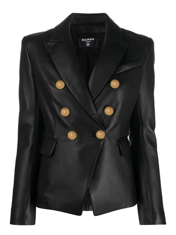Balmain Double-breasted Leather Blazer - Black