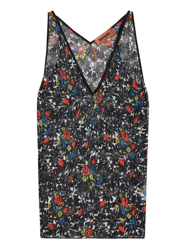 Missoni Metallic Floral-print Crochet-knit Tank - Black
