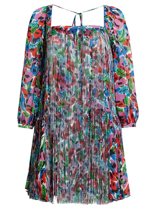 Missoni Fringed Floral-print Mini Dress - Blue