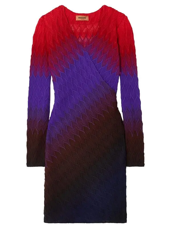 Missoni Wrap-effect Dégradé Crochet-knit Wool Mini Dress - Red
