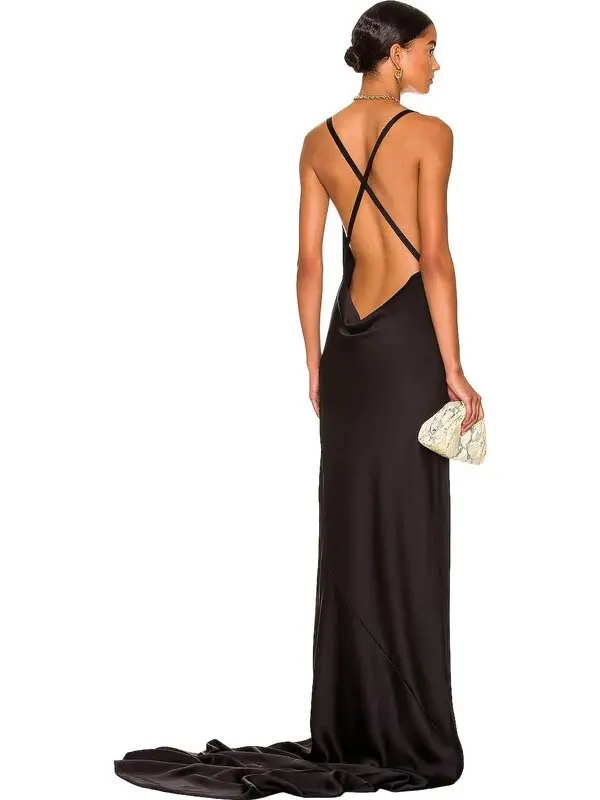 Norma Kamali Cross Back Bias Gown - Black