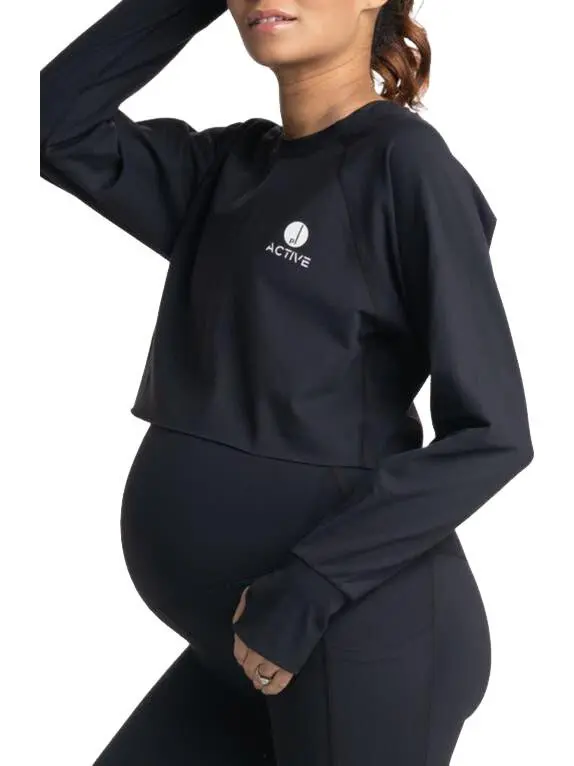 PREGGO LEGGINGS Sima Active Crop Long Sleeve Maternity Top - Black