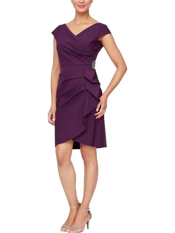 Alex Evenings Rhinestone Belt Detail Sheath Mini Dress - Summer Plum