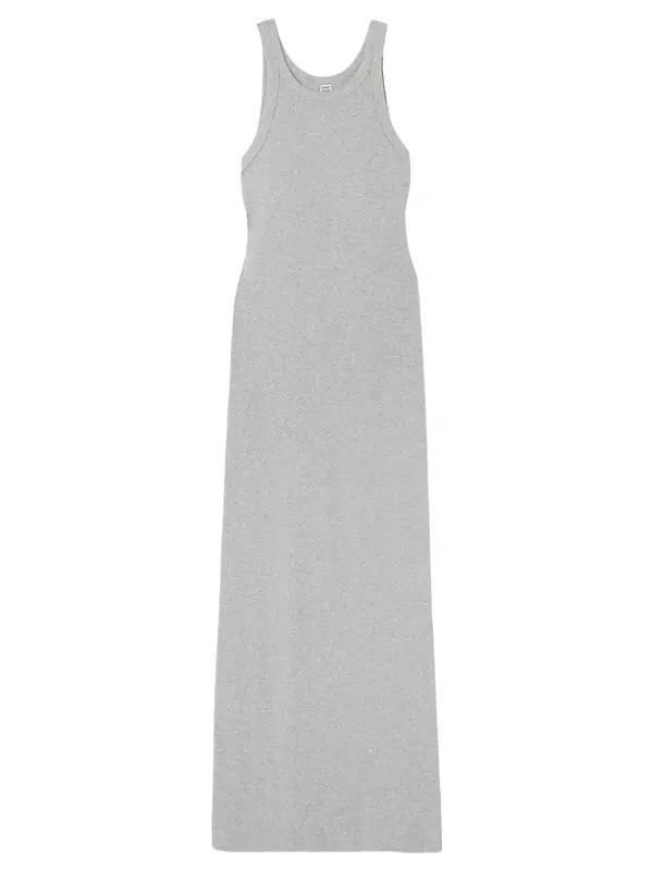 TOTÊME Ribbed Organic Cotton-blend Jersey Maxi Dress - Gray