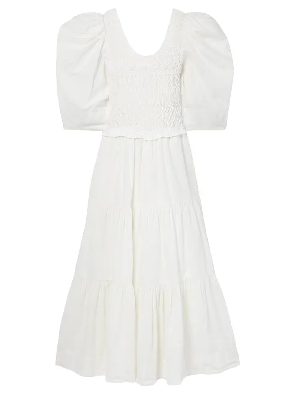 Sea Simona Smocked Cotton-poplin Midi Dress - White
