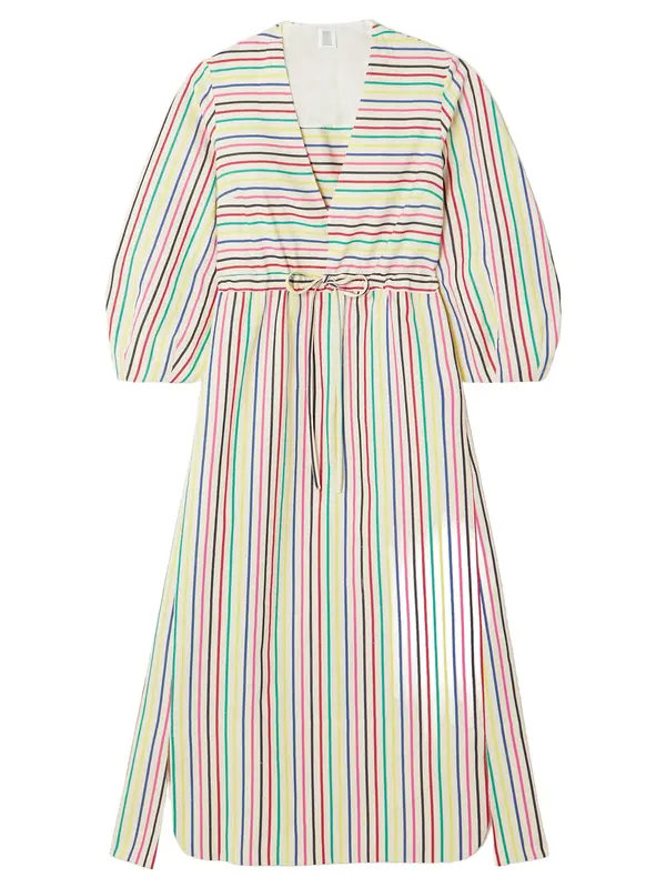Rosie Assoulin Vivella Gathered Striped Midi Dress - Ivory