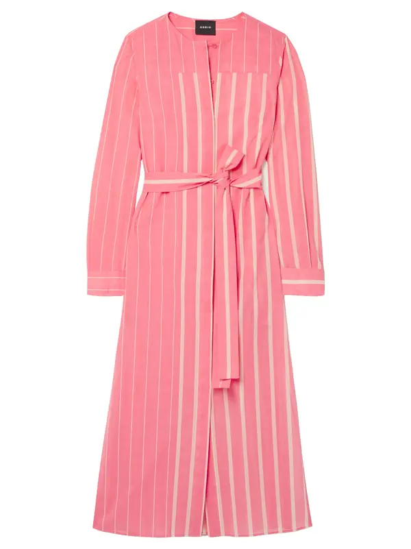 Akris Belted Striped Cotton-voile Midi Dress - Pink