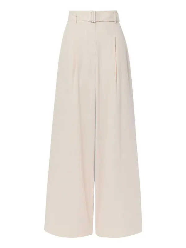 Lafayette 148 New York Jagger Belted Wool And Silk-blend Twill Wide-leg Pants - Ivory
