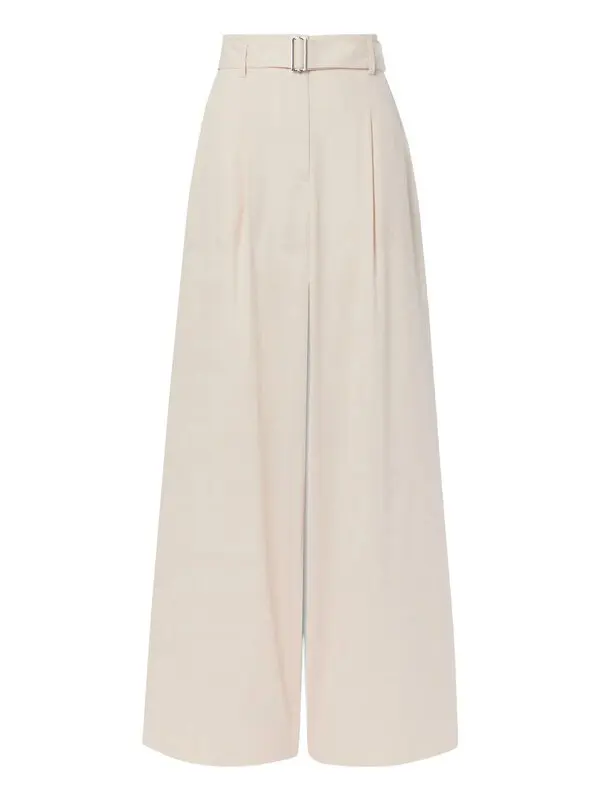 Lafayette 148 New York Jagger Belted Wool And Silk-blend Twill Wide-leg Pants - Neutrals