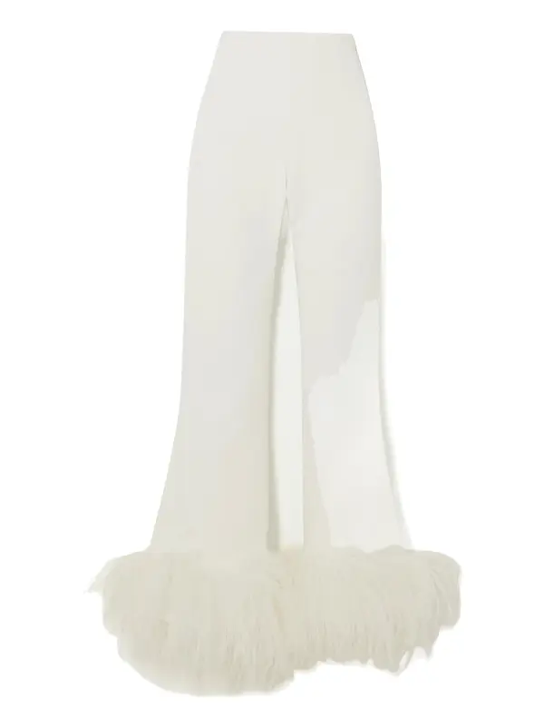 16Arlington Brisbane Cropped Feather-trimmed Crepe Pants - Ivory
