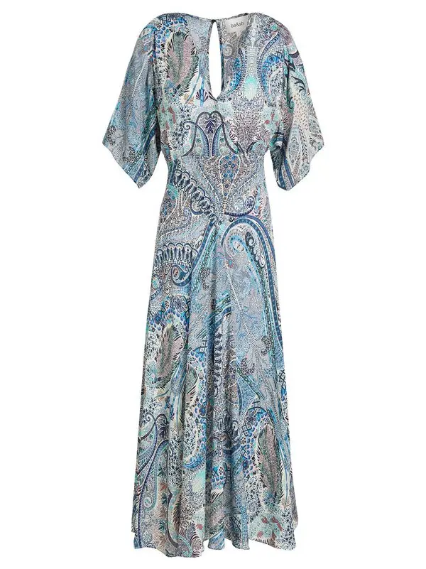 Ba&sh Tieback Paisley Print Mousseline Midi Dress - Blue