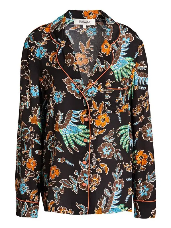 Diane Von Furstenberg Floral-print Crepe De Chine Shirt - Black