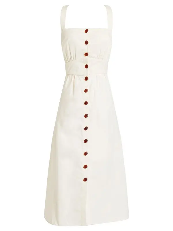 Ba&sh Open-back Gathered Cotton Poplin Midi Dress - Ecru