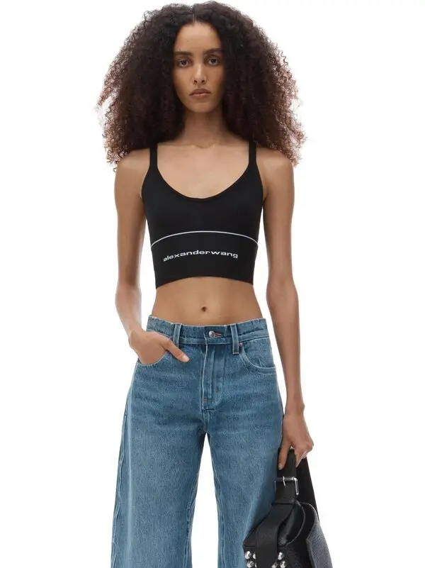 Alexander Wang Logo Elastic Bra In Ribbed Jersey - Black