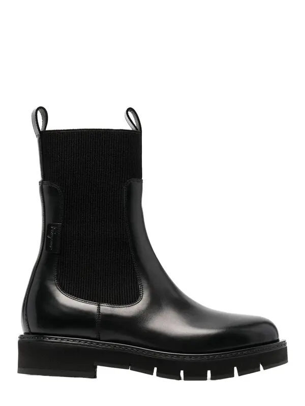 FERRAGAMO Cleated-sole Leather Chelsea Boots - Black