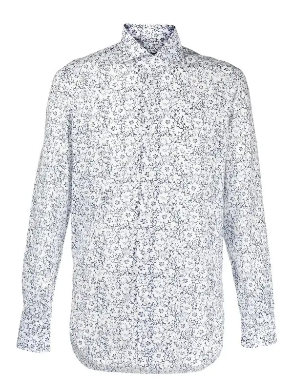 BARBA NAPOLI Floral-print Long-sleeve Shirt - White