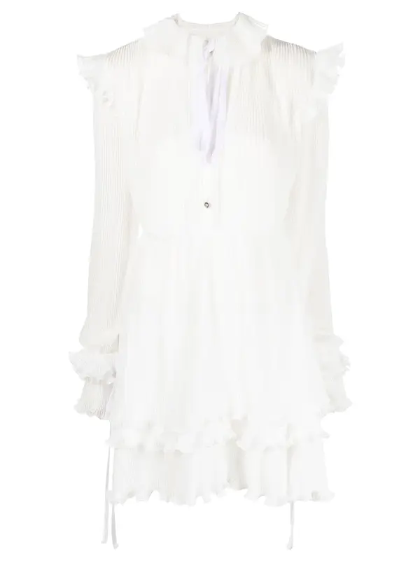 Philipp Plein Ruffled Plissé Midi Dress - White