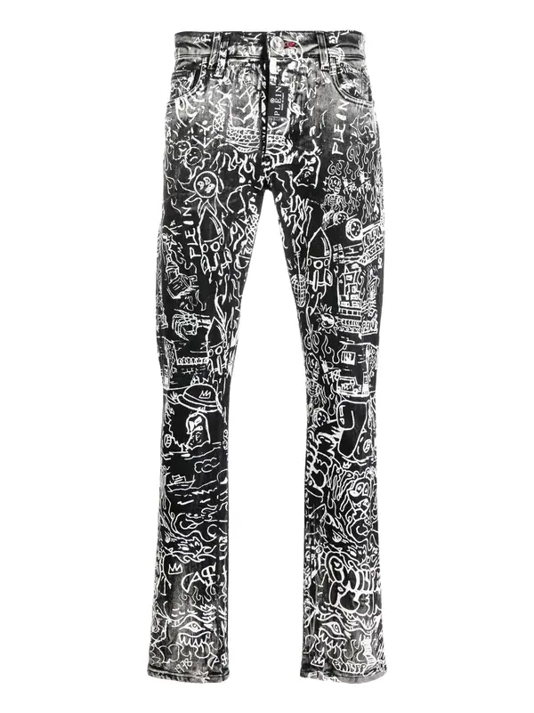 Philipp Plein All-over Graphic-print Jeans - Grey