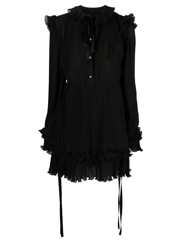 Philipp Plein Ruffled Plissé Midi Dress - Black