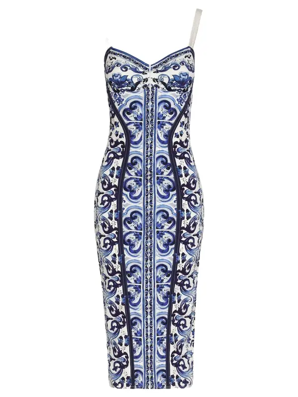 Dolce & Gabbana Majolica-print Bustier Dress - Blue