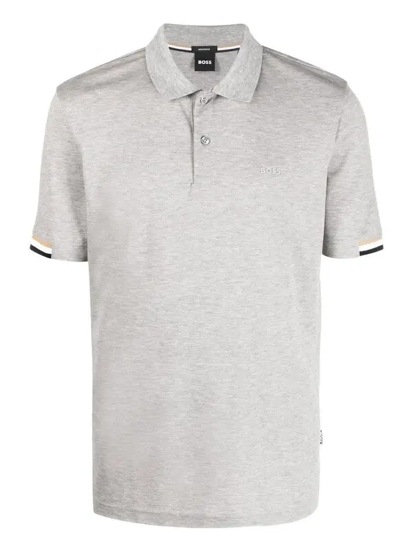 BOSS Stripe-collar Short Sleeved Polo Shirt - Grey