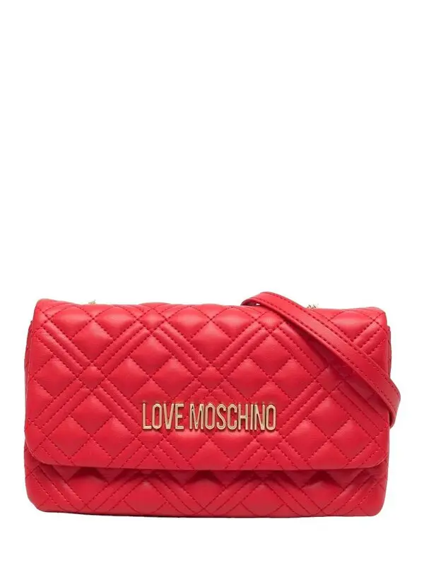 Moschino Quilted Logo Plaque Crossbody Bag - Red