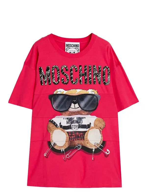 Moschino Embroidered Cotton-jersey T-shirt - Fuchsia