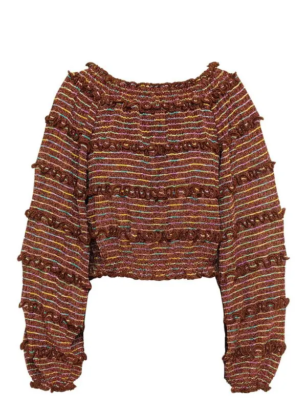 Missoni Ruffle-trimmed Metallic Striped Knitted Sweater - Bronze