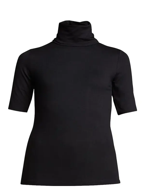 Majestic Filatures Soft Touch Elbow-sleeve Turtleneck Top - Noir 002