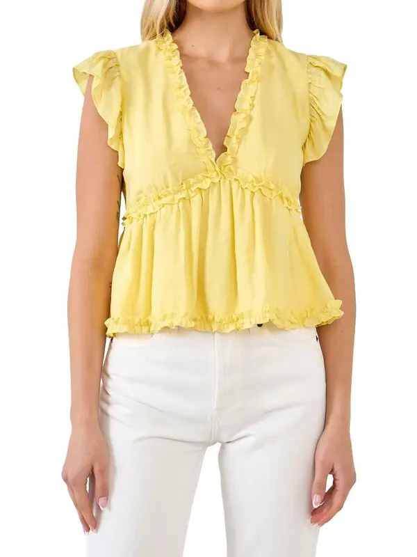Endless Rose Ruffle Trim Blouse - Yellow