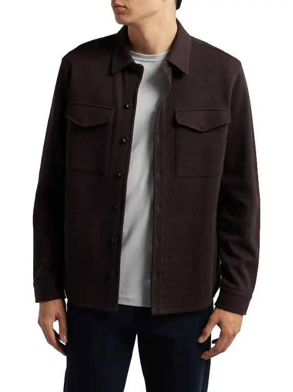 Vince Cotton-blend Shirt Jacket - Oxblood/ Med Heather Grey