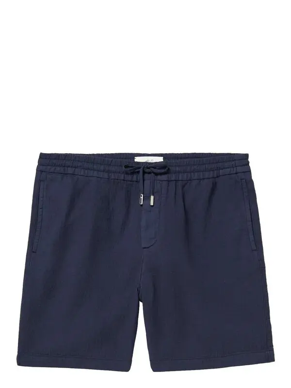 Mr P. Straight-leg Textured Cotton-dobby Drawstring Shorts - Blue