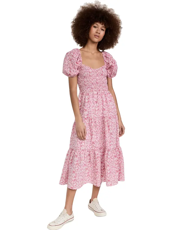 Moon River Smocked Floral Print Dress - Pink Multi
